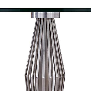 Armen Living Lindsey Contemporary Dining Table in Brushed Stainless Steel Finish and Clear Glass top, silver