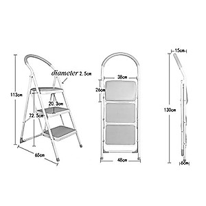 PENGJIE Folding Ladder Step Stool Ladder Stool 3 Step Folding Heavy Duty Steel Portable Anti-Slip Mat 150 Kg Capacity