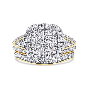 SAVEARTH DIAMONDS 1 1/4 CTTW Round Lab Created Moissanite Diamond Double Halo Bridal Set Wedding Ring In 14k Yellow Gold Over Sterling Silver (1.25 Cttw) Size-6.5