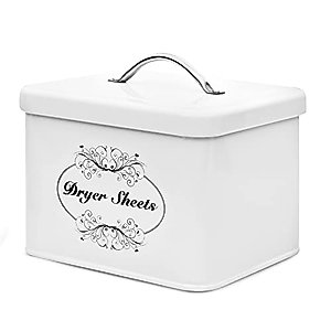 Farmhouse Dryer Sheet Holder with Lid for Laundry Room Decor,Dryer Sheet Container for Laundry Room Organization,Laundry Dispenser,Space Saving Laundry Room Storage, White