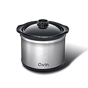 0.65-qt mini Round Slow Cooker, Fondue Melting Pot Warmer with Diswasher-safe Stoneware Crock, Glass Lid, Stainless Steel and Black