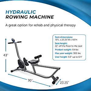 Stamina Easyrow Hydraulic Rower Machine with Smart Workout App - Rowing Machine with Adjustable Resistance for Home Gym Fitness - Up to 300 lbs Weight Capacity
