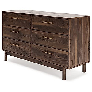 Signature Design by Ashley Calverson Contemporary 6 Drawer Dresser with Burnished Goldtone Pulls, Dark Brown