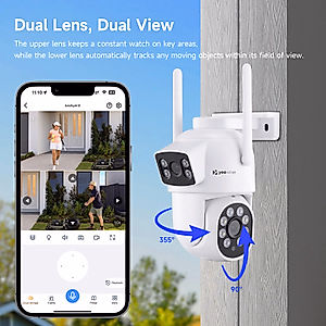 YEEWISE 2K Wi-Fi 6 Wireless Security Camera System with Monitor, Dual Lens WiFi Security Cameras with 360° Pan Tilt and Auto Tracking, 16CH NVR with 1TB HDD, 5G&2.4G WiFi, Plug-in Power