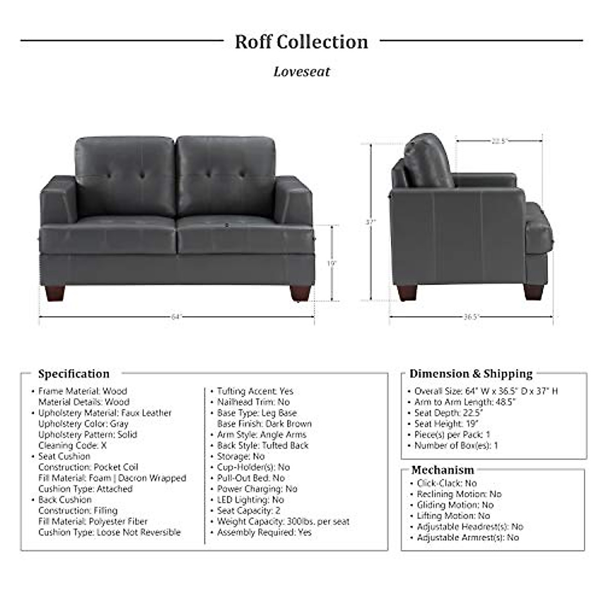Lexicon Roff Living Room Loveseat, Gray