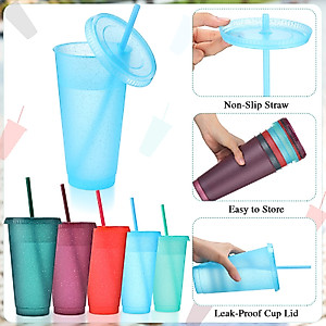 24 oz Cups with Lids and Straws Plastic Tumbler with Straw and Lid Glitter Tumbler Iced Coffee Cup Reusable Travel Mug Water Bottle for Smoothie Party Birthday(Cute Color,40 Pack)