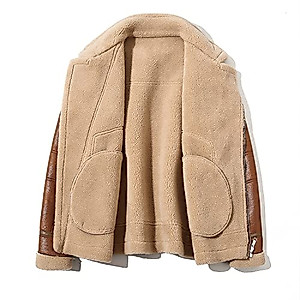 RushClothing Men’s Distressed Brown B3 Genuine Sheepskin Sherpa Shearling Faux Fur Lined Bomber Warm Aviator Pilot Leather Jacket (as1, alpha, x_l, regular, regular)