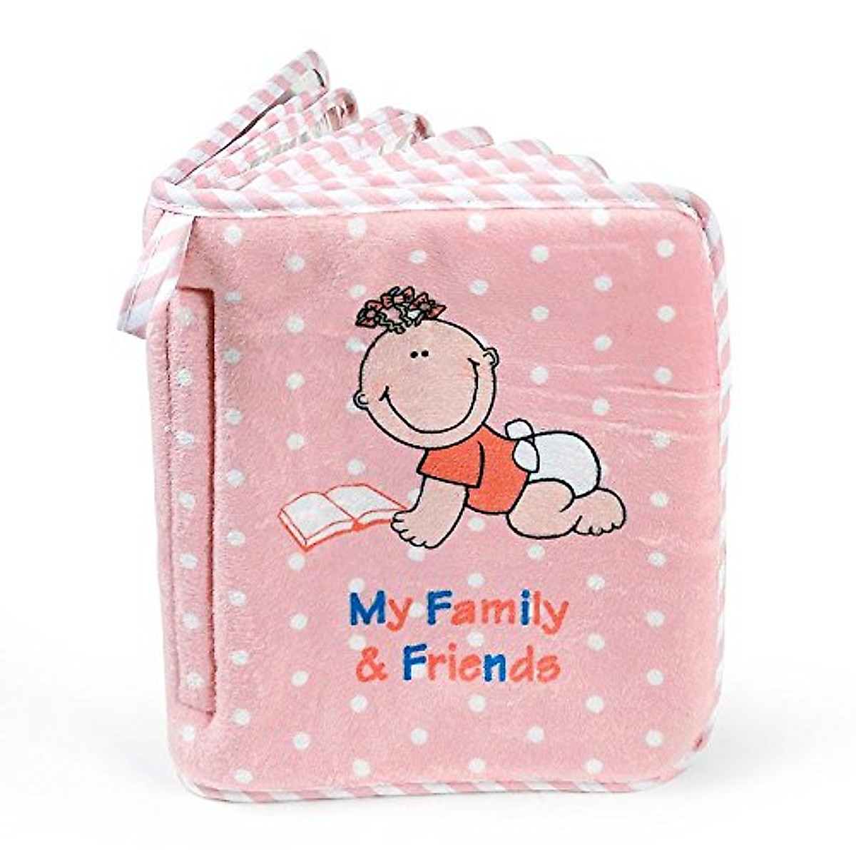 My First Photo Album for Baby - Baby Girl on Soft Fabric Cover in Pink, Holds 15 Photos, Wipeable Pages, Baby Safe Mirror - Baby's First Photo Album by Genius Baby Toys