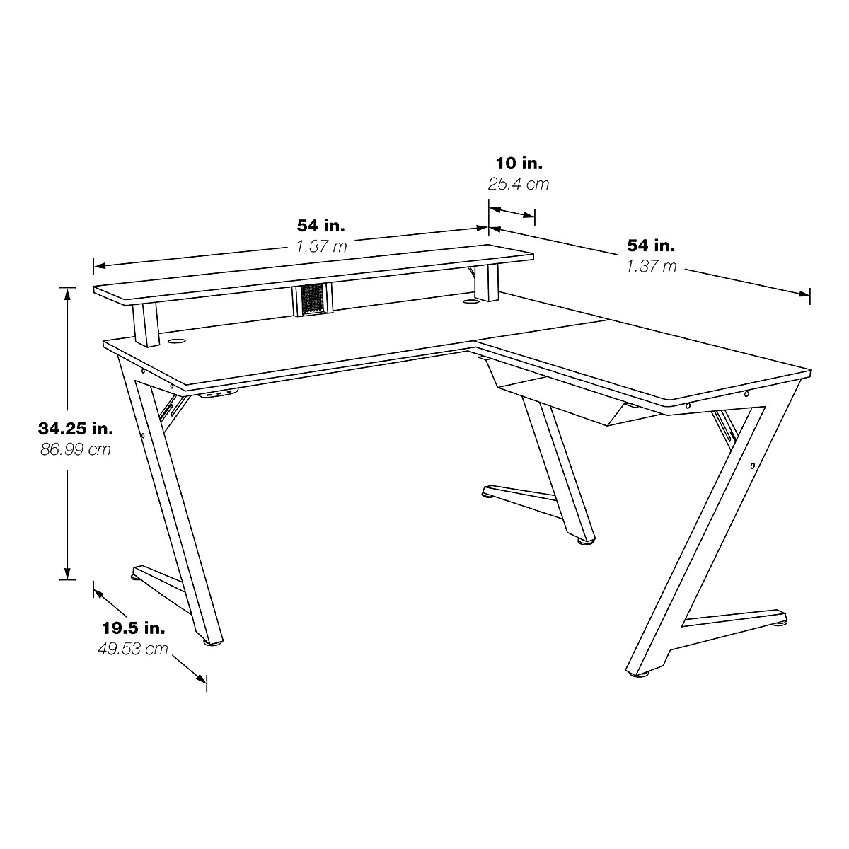 OSP Home Furnishings Avatar Battlestation L-Shape Gaming Desk with Bluetooth RGB LED Lights and Carbon Fiber Surface, Red