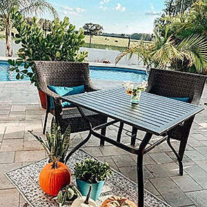 MEOOEM Outdoor Dining Table, Patio Metal Steel Frame Square Table with 1.57”Umbrella Hole, 37"x37",Black