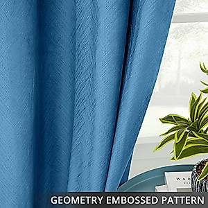 Melodieux Velvet Curtains for Bedroom- Thermal Insulated Room Darkening Soundproof Grommet Thick Geometry Embossed Window Drapes for Living Room, Blue, W52 x L63 inches, Set of 2