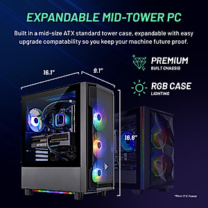 Skytech Gaming Shadow Gaming PC, Intel i7 12700F 2.1 GHz, RTX 4060 Ti, 1TB NVME, 16GB DDR4 RAM 3200, 600W Gold PSU Wi-Fi, Win 11 Home, RGB-Keyboard and RGB-Mouse Included