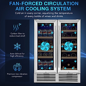 CHEFJOY Beverage and Wine Cooler Refrigerator, Dual Zone 2-in-1 Wine Fridge Cellar w/Independent Temperature Control, LED Lights, 18 Bottles & 57 Cans, Quiet Operation, Freestanding or Built-in