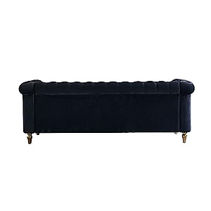 EMKK 84" Upholstered Chesterfield Tufted Sofa Couch for Living Room, Velvet Rolled Arm 3 Seater Classic Settee Sofá with Gold Trim, Black