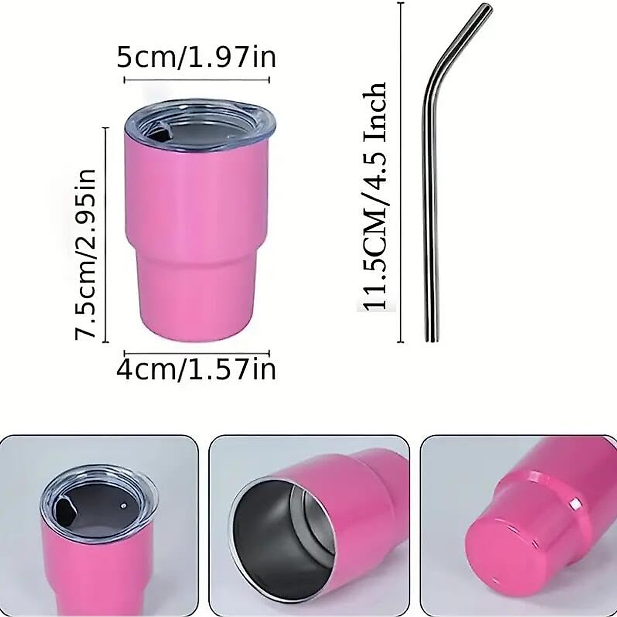 pugdodo 2 oz Cute Shot Glasses with Straw,Tumblers Set of 6 Colors,Stainless Steel Small Tumblers Cups with Lids and Straws (6 PC) (6)