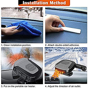 Auto Heater Fan,12V 150w Car Heater Portable Windshield Defogger and Defroster Fast Heating with Cigarette Lighter Plug 360 Degree Rotary Base Cooling Fans(Gray)