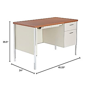 Alera Single Pedestal Steel Desk, Metal Desk, 45-1/4 by 24 by 29-1/2-Inch, Cherry/Putty