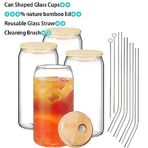 Euchinghea Glass Tumbler with Straw And Lid - 16oz Drinking Glasses 4pcs Set - Iced Coffee Cups With Lids And Straw,Boba Cup,Beer Can Glass,Cute Coffee Cups