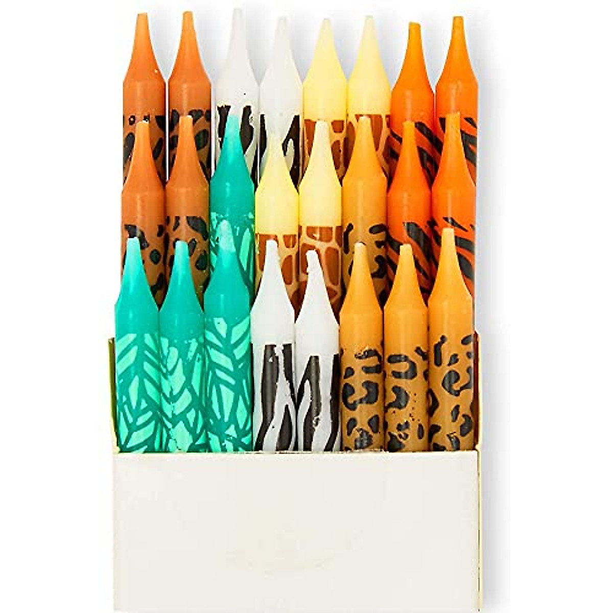 Safari Animal Cake Toppers and Thin Candles in Holders (27 Pieces)