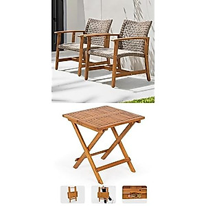 Idzo Liberte 500lbs Capacity Acacia Outdoor Club Chairs Set of 2, FSC Teak Finish Patio Furniture Sets with Upgraded 2000Hours UV Resistant, Dynamic Gray + Folding Bistro Side Table