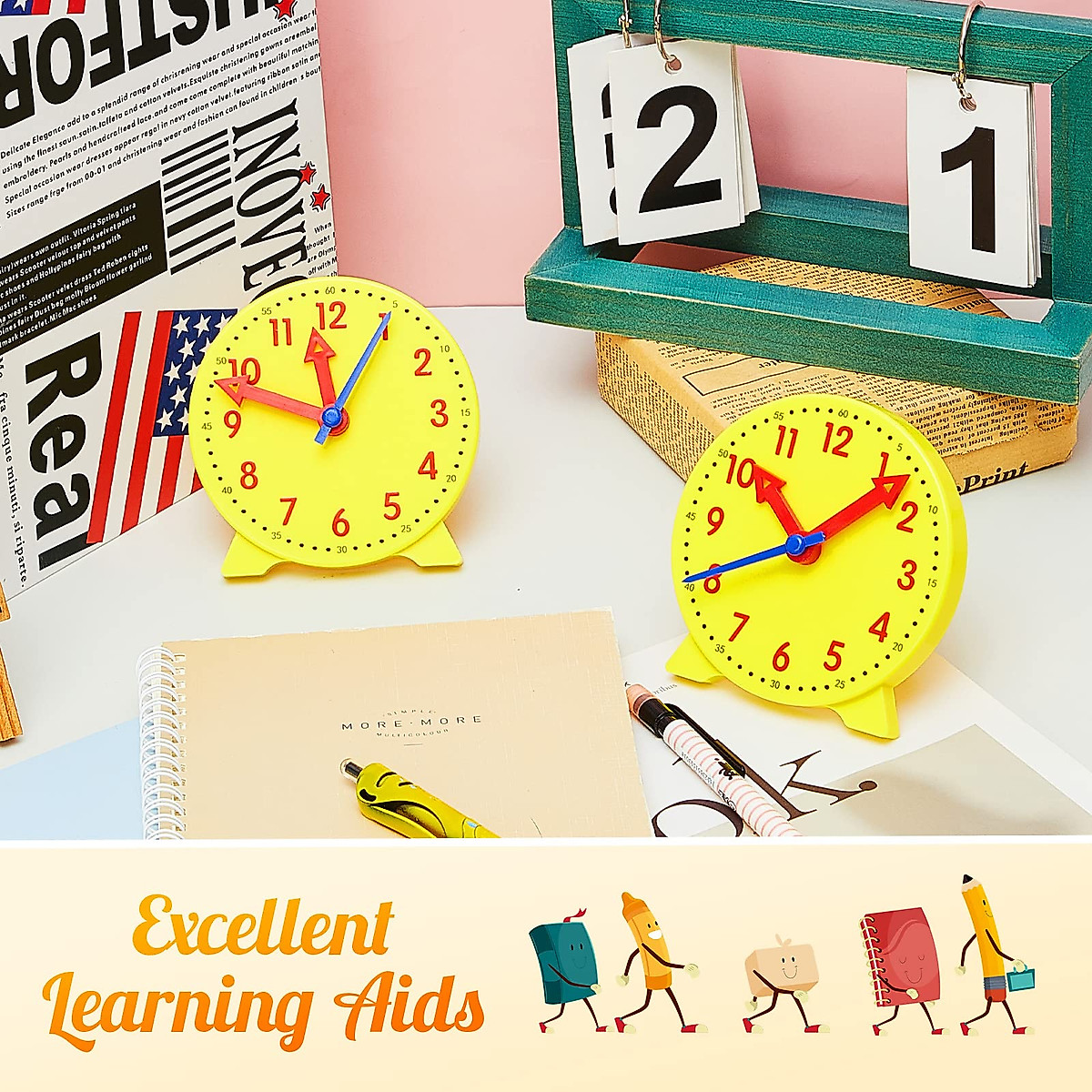 Henoyso 48 Pieces Teaching Clock Kit for Kids to Tell Time Mini Teaching Clock Bulk for Student Early Basic Math Skills Development Teacher and Classroom Supplies (4 Inch)