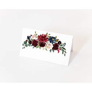 Indigo Floral Table Place Cards (25 Pack) Buffet Signs for Bridal Shower, Baby Shower, Wedding Seating, Any Event – Fold Over Favor Tag - Folded Tented Blank Card – Rustic Country Party Supplies