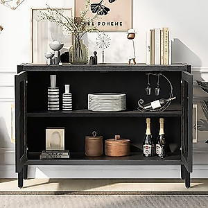 Bellemave Accent Storage Cabinet Sideboard with Two Tempered Glass Doors Freestanding Buffet Cabinet with Adjustable Shelf for Living Room, Hallway, Dining Room (Black)