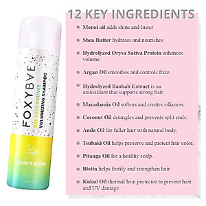 FoxyBae Bae Area Bounce Volumizing Shampoo | 12-in-1 Blend Hair Growth Shampoo for Volume, Shine, Anti-Frizz with Biotin, Argan Oil, Shea Butter | Sulfate-Free, Paraben-Free, Cruelty-Free (10 Fl OZ)