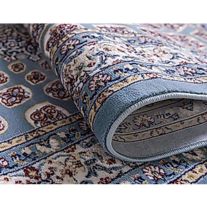 Unique Loom Narenj Collection Classic Traditional Textured Medallion Pattern Design Area Rug, 10' Round, Blue/Burgundy