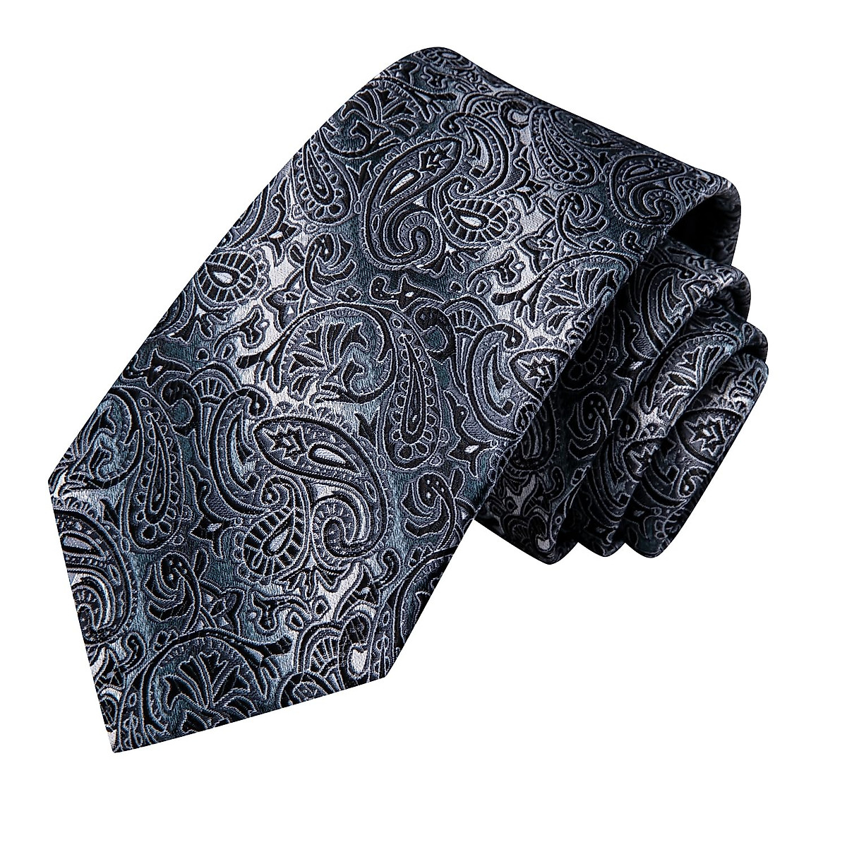 Hi-Tie Men 63inches Tie Set Extra Long Necktie Paisley Tie Pocket Suqare Cufflinks Big and Tall Men Tie,Black Grey