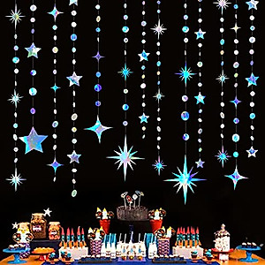 Iridescent Party Decorations Star Circle Dot Paper Garland Banner Bunting Streamer Metallic Hanging Twinkle Star Decoration for Kids Birthday Baby Shower Wedding Festival Engagement Sweet 16 Decor