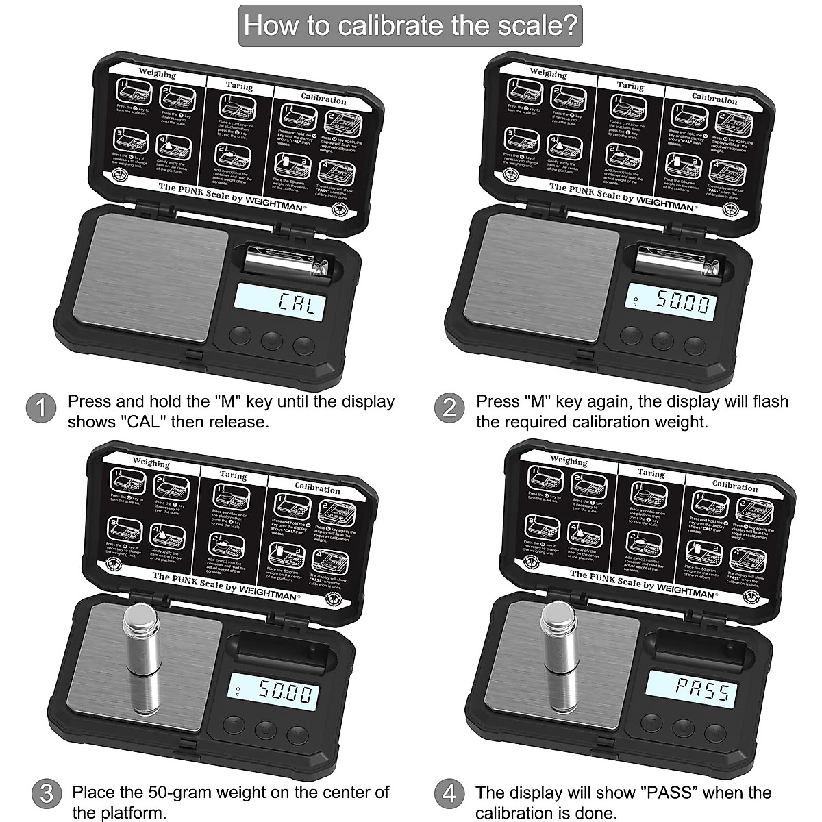 WEIGHTMAN Gram Scale, 200/0.01g Black Scale, Scales Digital Weight Grams with 50G Calibration Weight, Digital Pocket Scale Gram and OZ, Small Digital Scale 6 Units, Large LCD Screen, Battery Included