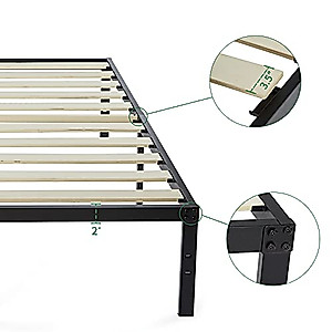 King Bed Frame 16 Inch, NOAH MEGATRON Heavy Duty Bed Frame with Wooden Slats, 16 Inch Mattress Foundation/ No Box Spring Needed (King)