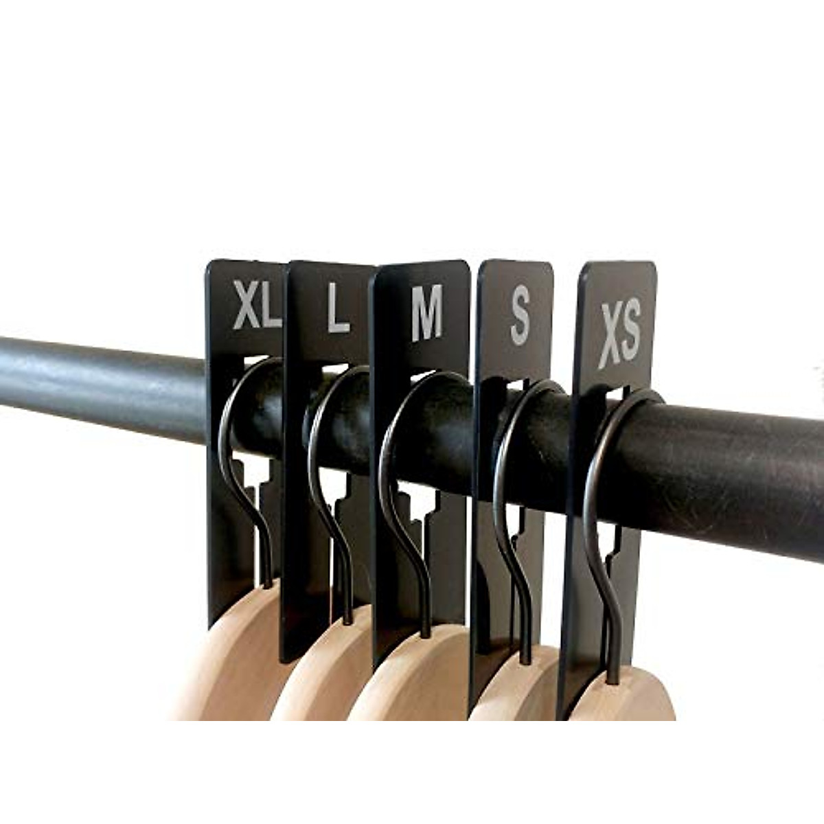 NAHANCO QSDBWKIT2, Black Rectangular Clothing Size Dividers with White Print for XS-XL, Kit of 25 (5 Sizes of 5 Each)