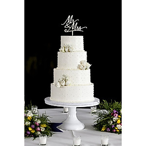 Mr & Mrs Cake Topper, Silver Glitter Wedding - Anniversary - Bridal Shower Cake Decor, Rustic Chic Bride and Groom Cake Topper