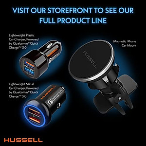 Hussell Car Charger Adapter for Cigarette Lighter - Fast Charge, Mini, Aluminum, Portable 3.0 Car Chargers with Dual USB Ports - Compatible with iPhone, Android, Samsung Galaxy - Stocking Stuffers