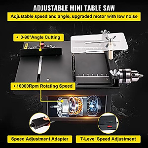 VEVOR Mini Table Saw, 96W Hobby Table Saw for Woodworking, 0-90 Angle Cutting Portable DIY Saw, 7-Level Speed Adjustable Multifunctional Table Saws, 1.3in Cutting Depth Mini Precision Table Saw Item