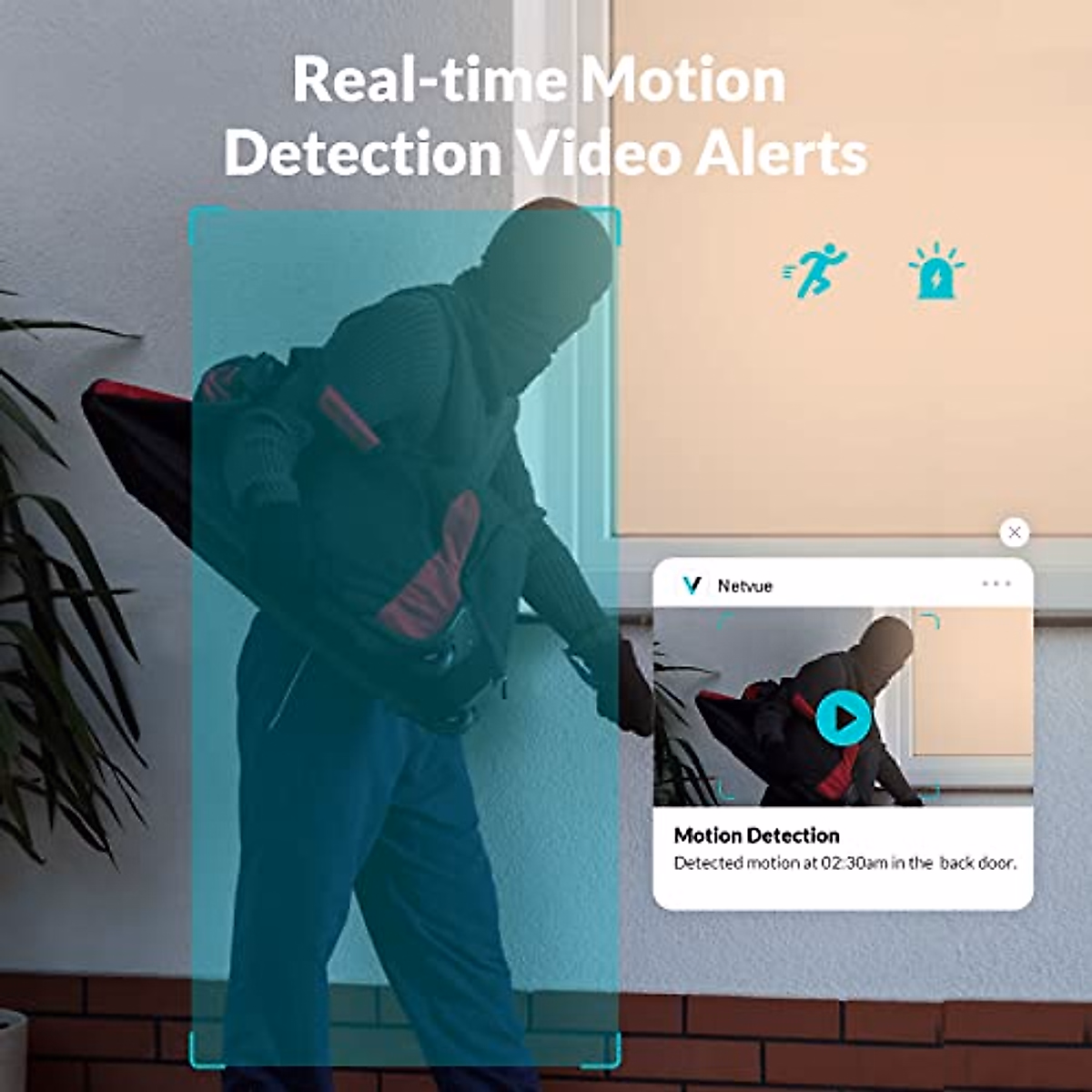 NETVUE Security Camera Outdoor, 1080P 2.4G WiFi Home Video Surveillance Waterproof Camera, Color Night Vision Wide View, Siren Alarm, Spotlight Camera, 24/7 SD Card Storage & Cloud, Support Alexa