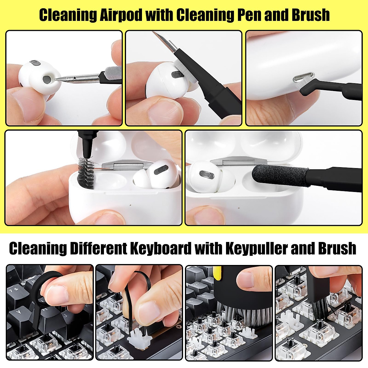 Computer Keyboard Cleaner Kit, Laptop Screen Cleaning Spray for iPhone AirPods Cell Phone MacBook iPad Pro, 20-in-1 Electronic Clean Brush Tool for Earbuds iPod PC Monitor TV Earphone Camera - Black