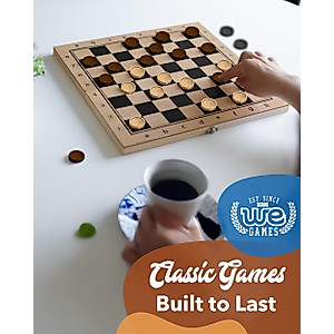 WE Games Checkers Pieces Only, Wooden Checker Board Game Pieces, 24 Dark Brown and Natural Stackable Pieces, Drawstring Storage Bag, 1.062 Diameter