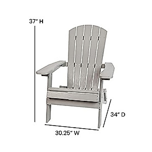 Flash Furniture Charlestown Folding Adirondack Chair - Gray - Poly Resin - Indoor/Outdoor - Weather Resistant - Set of 4