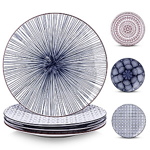 Y YHY 10“ Ceramic Plates, Porcelain Dinner Plates Set of 4 for Salad, Pasta, Appetizer, Dessert - 4 Pattern for Thanksgiving & Christmas, Dishwasher & Microwave Safe