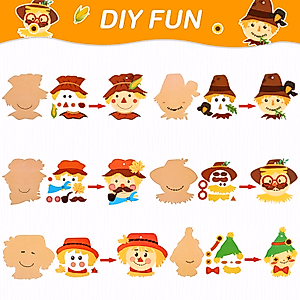 Yexiya 24 Pieces Fall Scarecrow Head Craft Kits Assorted Scarecrow DIY Ornaments for Kids Art Gift Favors Autumn Thanksgiving Project Home Classroom Game Activities
