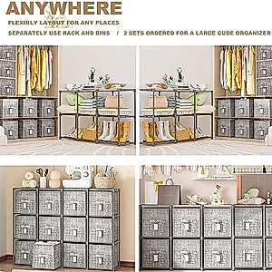 LUKYTOWER Cube Storage Organizer Shelf with 6 Printed Bins + Labels, Cubby Storage Organizer with Bins, Large Capacity Shelves for Storage,Closet, Living Room, Dorm, Yarn