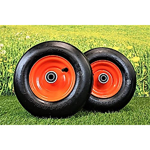(Set of 2) 11x4.00-5 Tires & 5.25 Kubota Orange Wheels 4 Ply for Lawn & Garden Mower