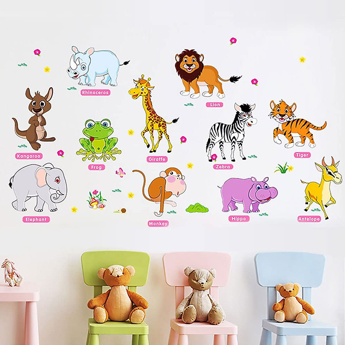 SuperDuo Animal Wall Sticker Cartoon DIY Art Decal Self-Adhesive Wallpaper Mural Decorate for Living Room TV Sofa Background Bedroom Kids Room Nursery (Style 14)