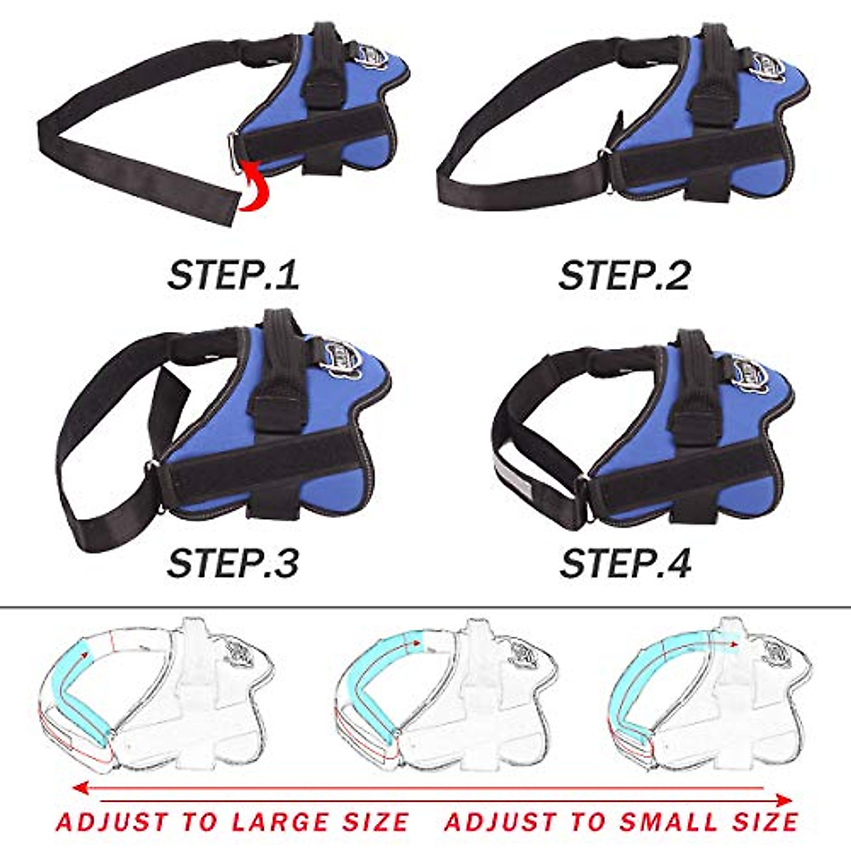 Bolux Dog Harness, No-Pull Reflective Dog Vest, Breathable Adjustable Pet Harness with Handle for Outdoor Walking - No More Pulling, Tugging or Choking (Blue, S)