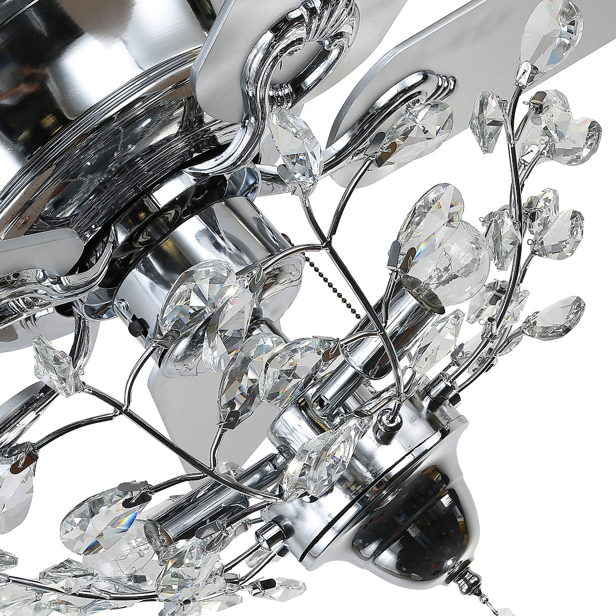 Bella Depot 52-in Chrome Branches Crystal Ceiling Fan, Remote Control, Reversible Motor & 5 Wood Reversible Blades, K9 Crystal Pendant, Chrome Finish (Chrome)