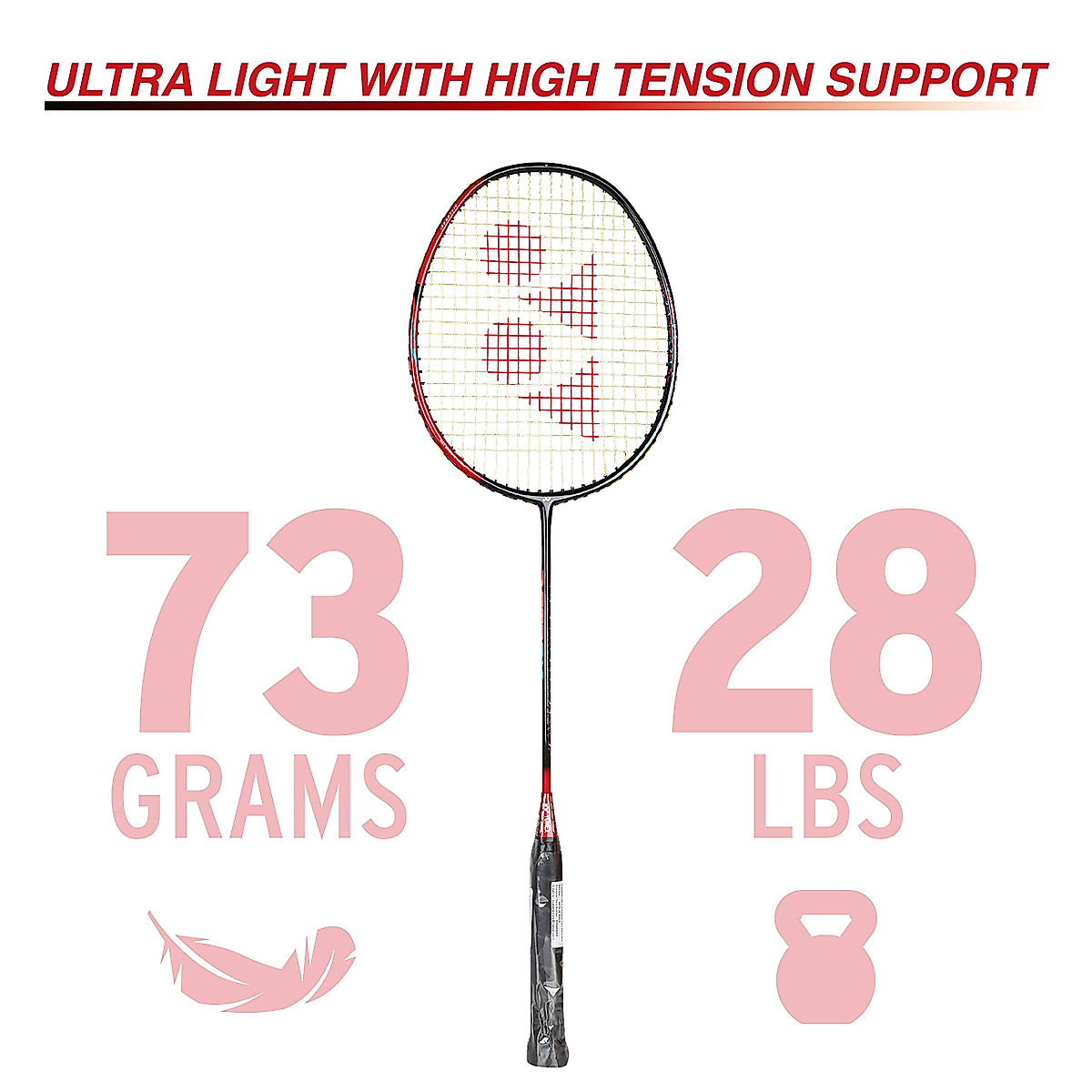 X Astrox Smash Graphite Badminton Racquest with Full Cover (Black Flash Red) | for Beginner Players | 73 Grams | Maximum String Tension - 28lbs | Ultra Light