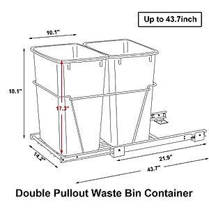 LEMY 35 Quart Double Pull Out Trash Can Under Kitchen Cabinet Roll Out Sliding Waste Bin Container